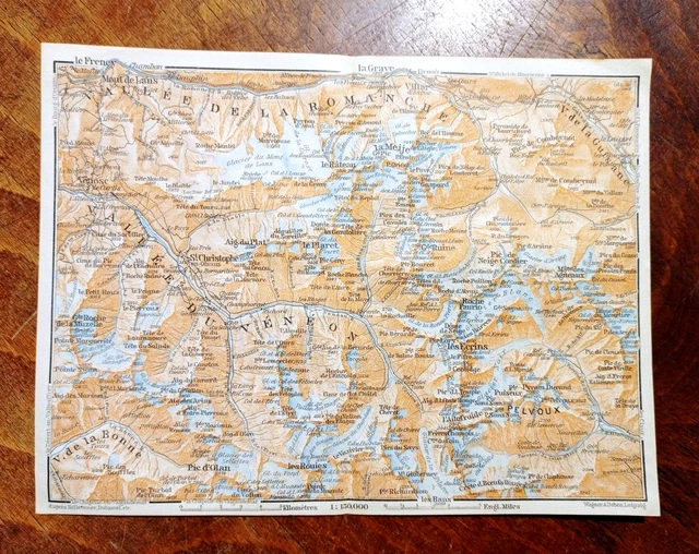 OLD MAP ANTIQUE map old map LA GRAVE VENEON ST. CHRISTOPHE VENOSC 1910 ...