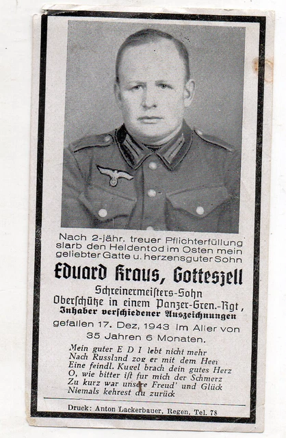 ORIGINAL GERMAN WW2 Death Card - sterbebild -remembrance card-death ...