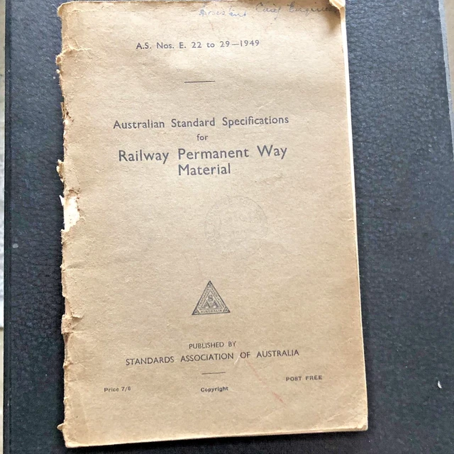 STANDARDS AUSTRALIA SPECS Railway Stamped Commisioner South Australian ...