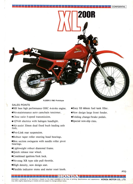 1983 HONDA XL200RD ON/OFF ROAD TRAIL BIKE 2 Page Motorcycle Sales Brochure NCS EUR 19,21 ...