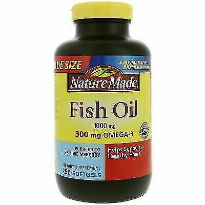 NATURE MADE 1000MG Fish Oil 300mg Omega-3 Liquid Softgels - 250 Count ...