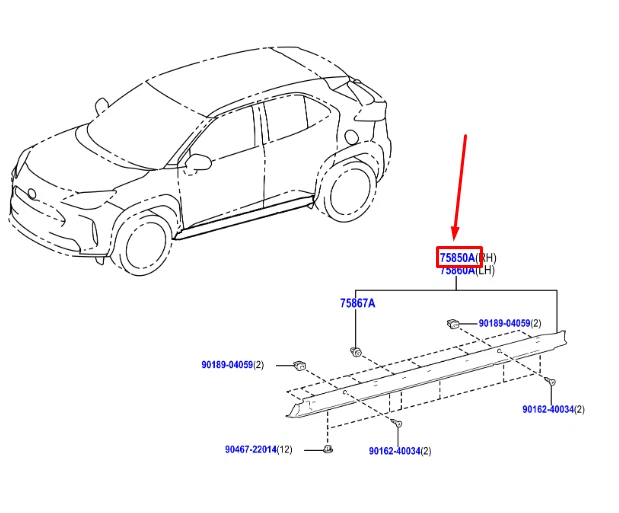 TOYOTA YARIS CROSS MXP Right Body Rocker Panel Molding 75850K2010 NEW ...