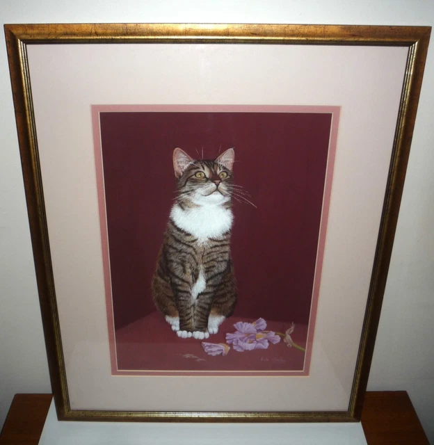 VINTAGE LARGE PASTEL Work Of A Cat Signed Nola Clark Australian Artist ...