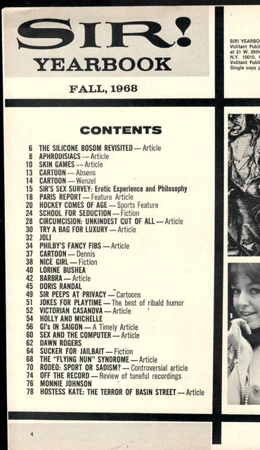 VINTAGE MEN'S PINUP Magazine SIR ! Yearbook 1968 Dawn Rogers, Doris ...