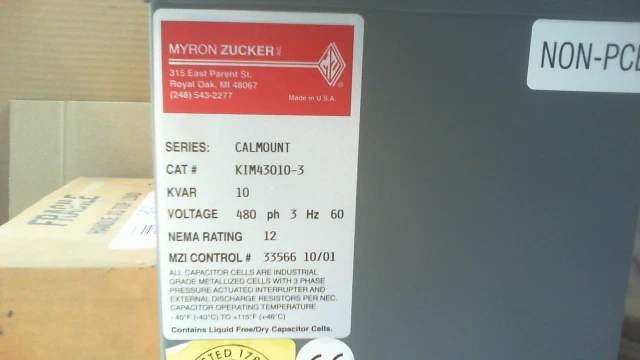 MYRON ZUCKER KIM43010-3 Calmount Series Power Factor Correction ...