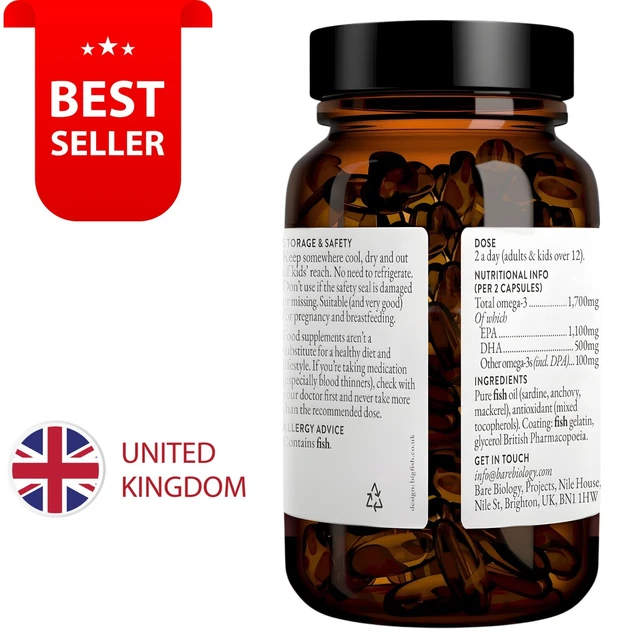 BARE BIOLOGY-LIFE & Soul 1,700mg Pure Omega 3 Fish Oil 60 Capsules Free ...