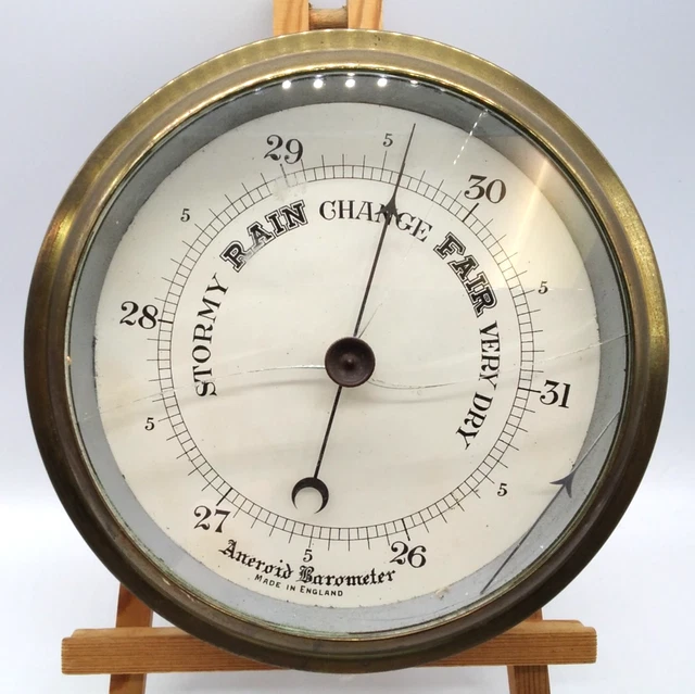 VINTAGE LARGE MARINE Aneroid Barometer in Brass Casing. *Broken Glass ...