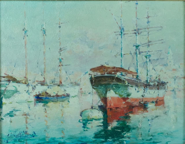 BEAU TABLEAU ANCIEN Marine Marseille le vieux port Bateaux Gilbert Galland 1900 EUR 799,00 ...