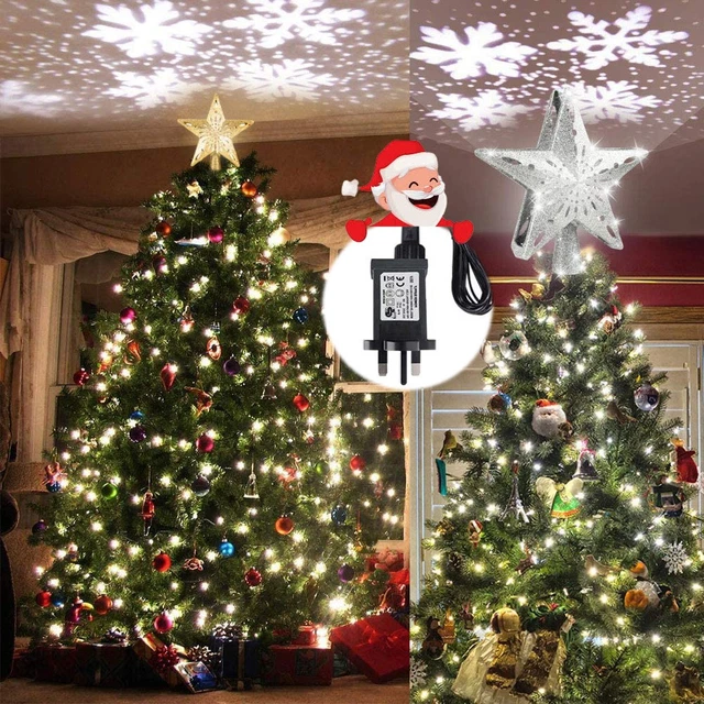 CHRISTMAS TREE STAR Topper Light with Rotating LED Snowflake Projector ...