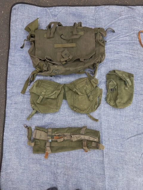 BRITISH ARMY 58 Pattern Webbing, A Pack, pouches and Poncho Roll £20.00 ...