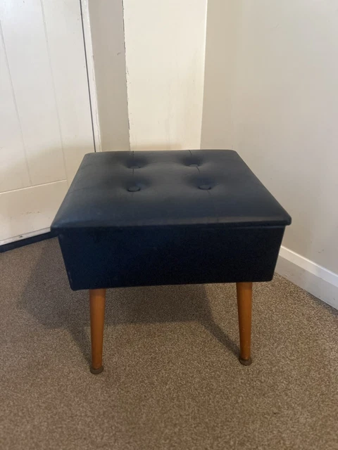 VINTAGE SHERBOURNE SEWING Storage Stool Black Vinyl-Dansette Legs £20. ...