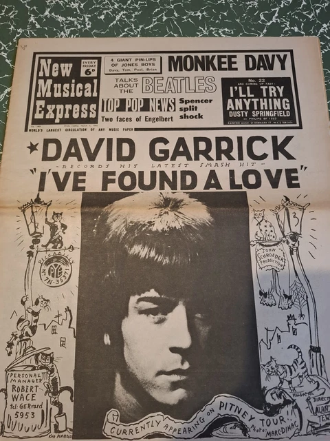 VINTAGE NME MAGAZINE 4th MARCH 1967 Beatles Monkees Tom Davy Paul Brian ...