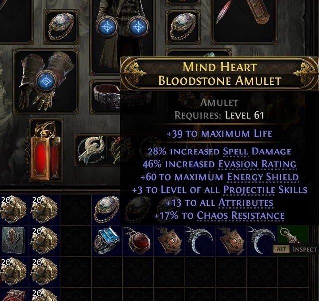 PATH OF EXILE 2 POE2 +3 Projectile Skills 28% Spell 46% Evasion 60ES ...