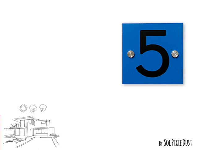 MODERN HOUSE NUMBERS, One Number Square Blue Alucobond with Black ...