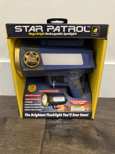 STAR PATROL MEGA-BRIGHT Rechargeable Spotlight Emergency Flashlight w ...