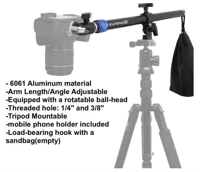 22-37 INCH ALUMINUM Tripod Extension Arm Overhead Camera Mount NEW $48. ...