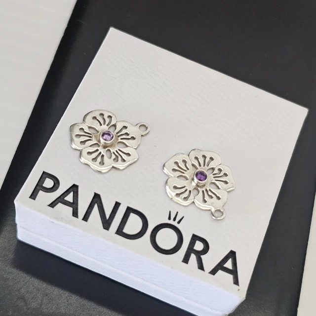 PANDORA HIBISCUS FLOWER Purple Cz Silver Compose Earrings 290623 Free ...
