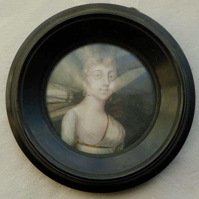 SMALL GEORGIAN DRESSED Big Eyes Lady Miniature Portrait Painting ...