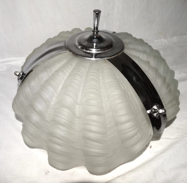 ART DECO CLAM SHELL OPAQUE GLASS CEILING LIGHT SHADE VINTAGE ...