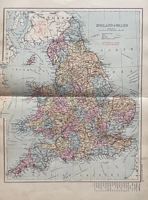 ANTIQUE C19TH VICTORIAN Map of England & Wales - G. W. Bacon, 1890 £12. ...