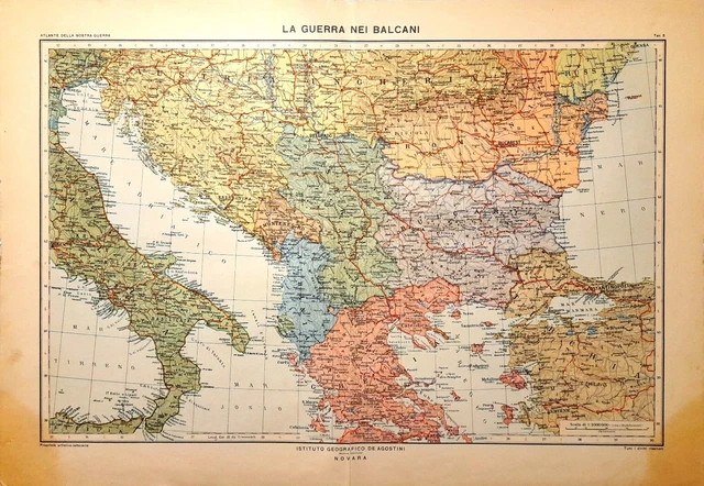 CARTA GEOGRAFICA ANTICA BALCANI DURANTE LA 1° GUERRA MONDIALE 1916 ...