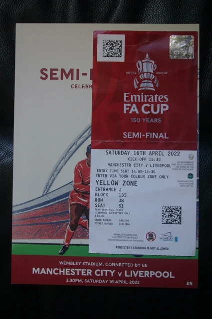 MAN CITY V Liverpool 2022 FA Cup Semi-Final Programme and Ticket £26.99 ...