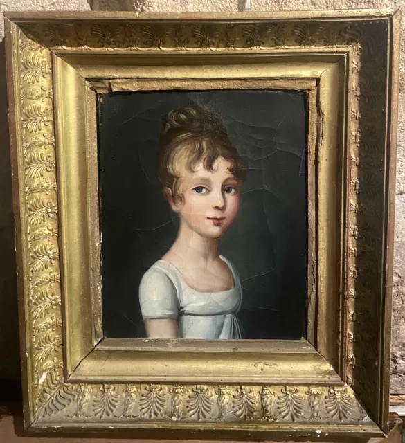 TABLEAU ANCIEN HUILE Portrait de Jeune Fille Chignon Cadre Empire XIXe ... TABLEAU ANCIEN HUILE Portrait de Jeune Fille Chignon Cadre Empire XIXe ...