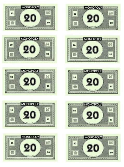 MONOPOLY MONEY 20'S 2022 Genuine Official Twenty Dollar Notes x10 ...
