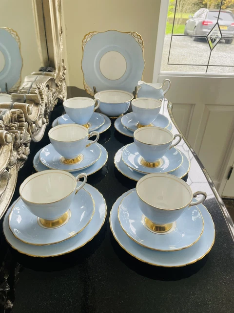 TUSCAN FINE english bone china Tea Set Light Blue 21 Pieces £120.44 ...