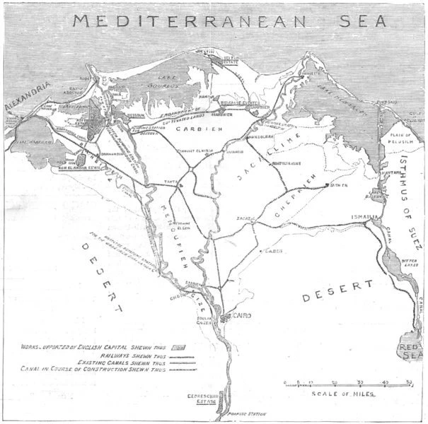 EGYPT. SKETCH MAP Delta of Nile, Irrigation & Land Reclamation system ...