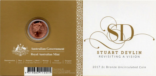 AUSTRALIAN: 2017 2 Cent Stuart Devlin Revisiting A Vision Coin On Card ...