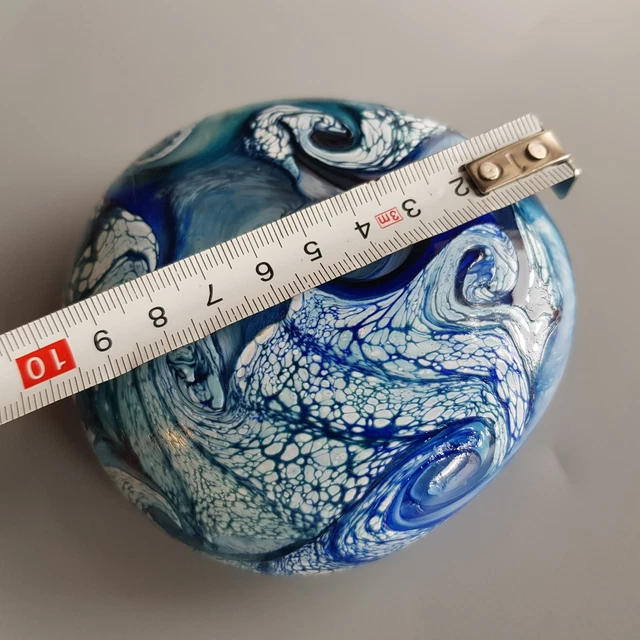 MALTA GOZO ART Glass Paperweight 10cm studio vintage aqua blue sea ...