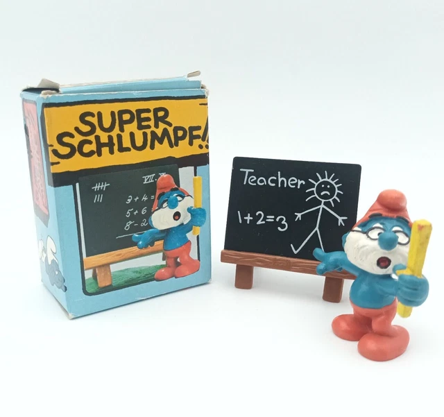 SCHLEICH SUPER SMURF Papa Smurf Blackboard School Teacher prof 6732 ...