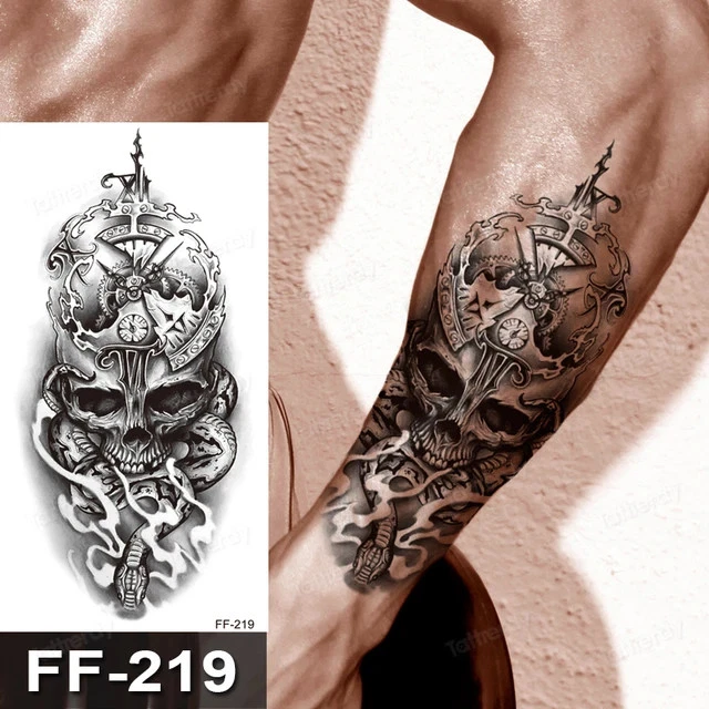 DEATH SKULL TEMPORARY Tattoo Fake Tattoos Waterproof mens Womens Arm ...