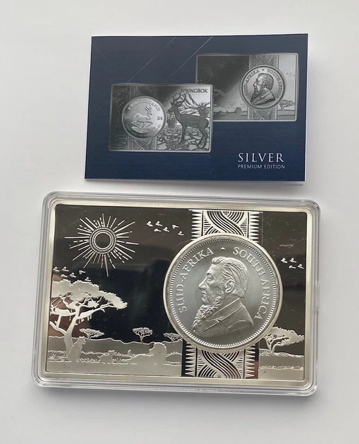 1 OZ SILBER Krugerrand 2024 in einem Münzbarren Motiv Springbok mit Zertifikat EUR 79,00 ...