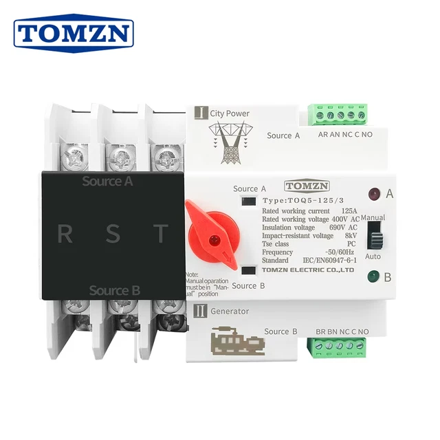 3P 3 PHASE Din Rail ATS Dual Power Automatic Transfer Switch Electrical ...