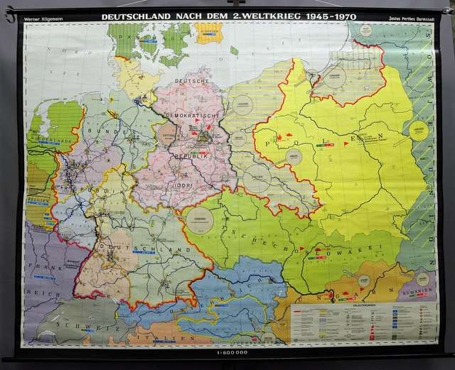 VINTAGE ROLLABLE WALL chart poster, map, Germany after World War II ...