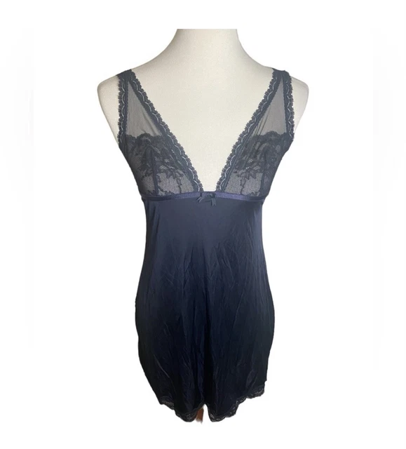 VICTORIAS SECRET BLACK Sexy Lingerie Slip With Sheer Accents. Size ...