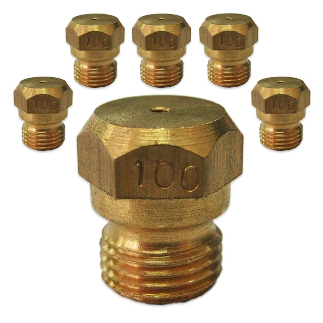 GAS INJECTORS 6 x JETS LPG 1.0mm M8 x 0.75 TOP UPPER BURNER RING OVEN ...