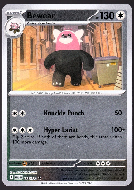 BEWEAR MEGA EVOLUTION 112/132 Reverse Holo Pokemon TCG Card NM $1.49 ...