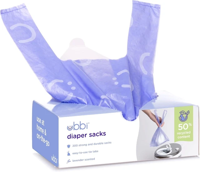 UBBI DISPOSABLE NAPPY Sacks, Lavender Scented, Easy-To-Tie Tabs, Baby ...