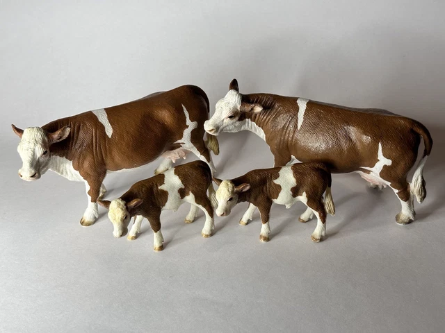 SCHLEICH SIMMENTAL CATTLE Family 13641 Cow 13642 Calf - Brown £24.50 ...