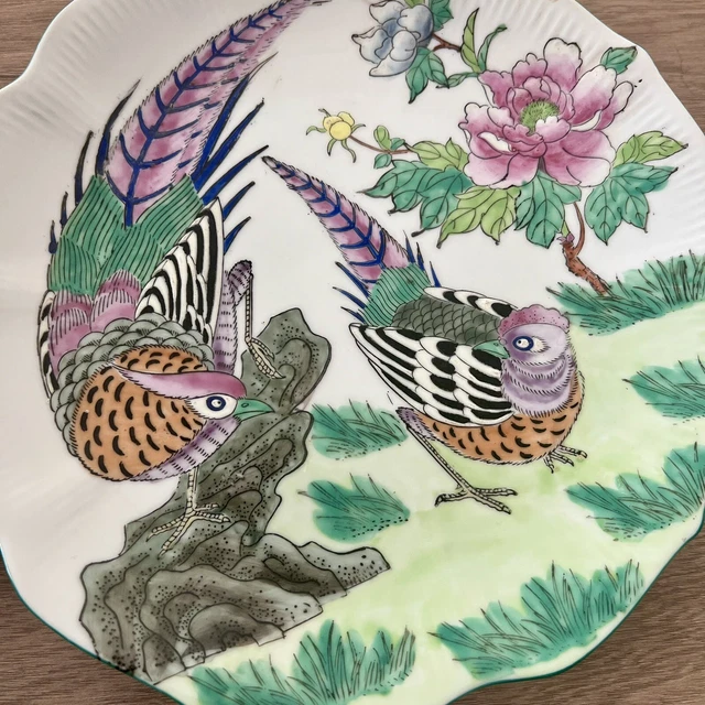 RARE 9” VINTAGE Asian Chinese Porcelain Hand Painted Plates Love Birds ...