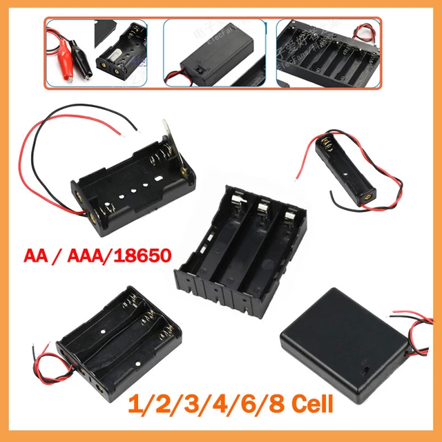AA / AAA/18650 Battery Holder 1/2/3/4/6/8 Cell Connector Enclosed Open ...