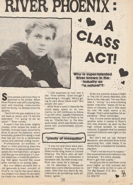RIVER PHOENIX TEEN magazine pinup clipping A class Act BB Bop pix £1.46 ...