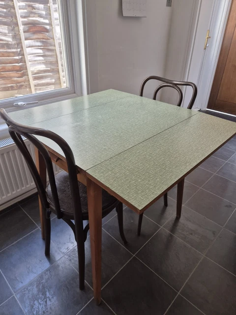 VINTAGE 1960S FORMICA Green Cross Hatch Drop Leaf Kitchen Dining Table ...