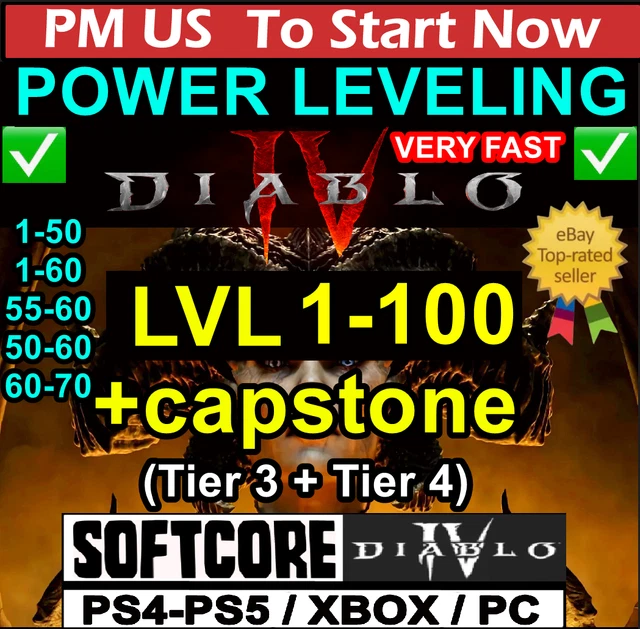 D4 DIABLO 4 SC | NIVEAU DE PUISSANCE 1-100 | XP BOOST GLYPH T4 Softcore ...