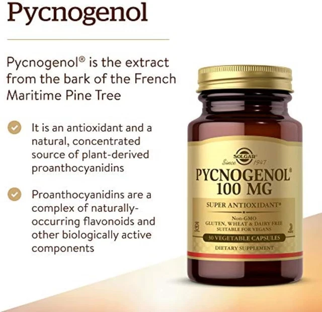 SOLGAR 100 MG Pycnogenol Super Antioxidant for Cardiovascular Health ...