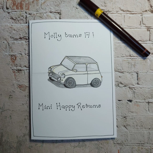 17TH BIRTHDAY CARD for Sons, Nephews, Grandsons, Vintage Mini Cooper ...