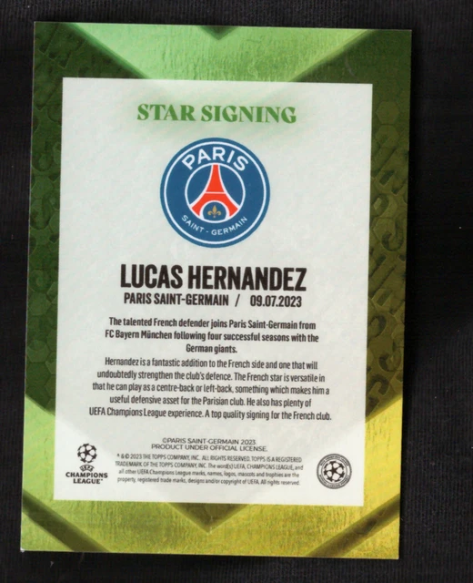 2023-24 TOPPS SUMMER Signings Lucas Hernandez Autograph Auto Green 41/ ...